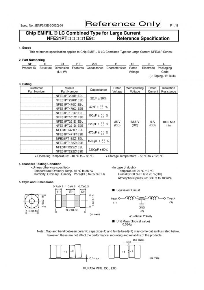 NFE31PT152Z1E9L reference specification page 1