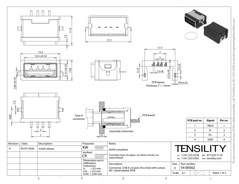 Tensility 54-00562 product drawing, page 1