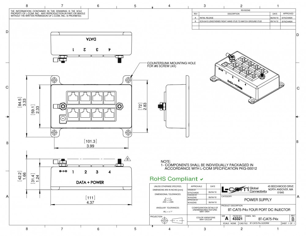 L-com BT-CAT5-P4J-56118 technical drawing
