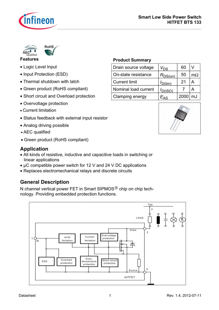 BTS133E3045ANTMA1 datasheet page 1