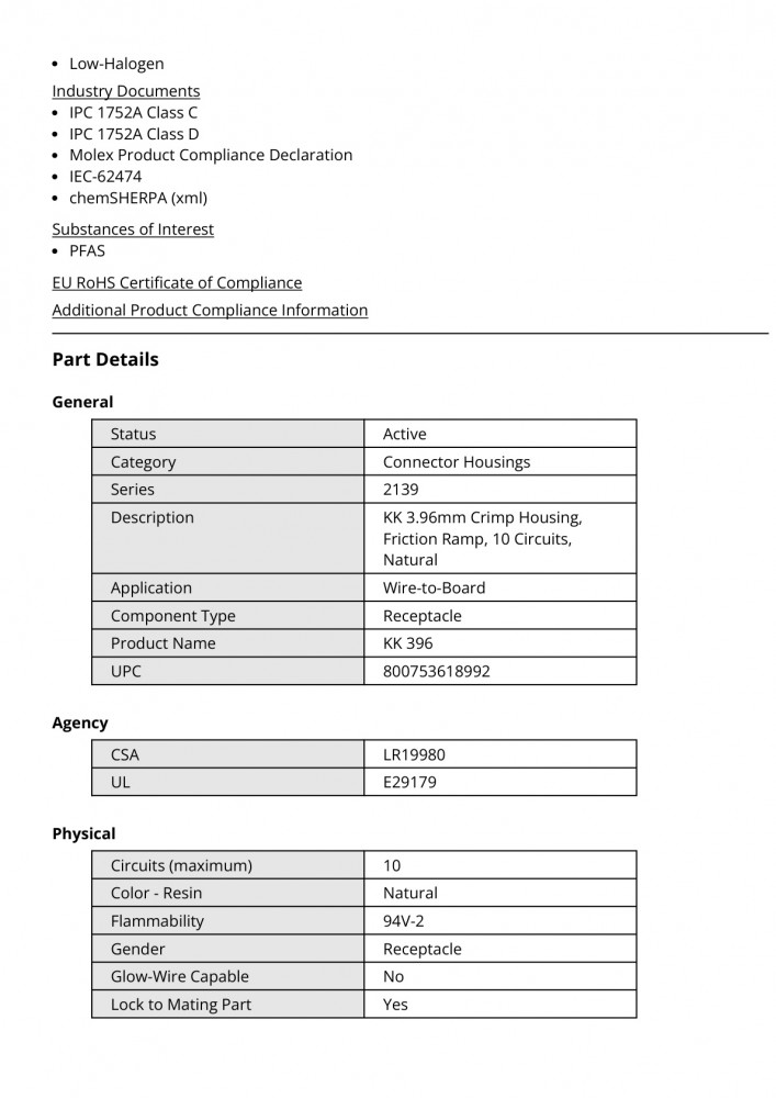 KK 396 product specification, document page 2
