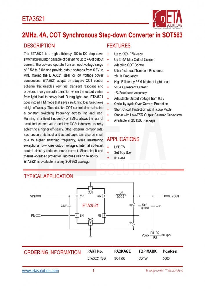 ETA3521FSG datasheet page 1