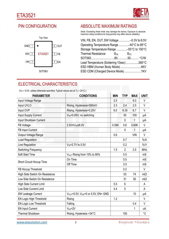 ETA3521FSG datasheet page 2