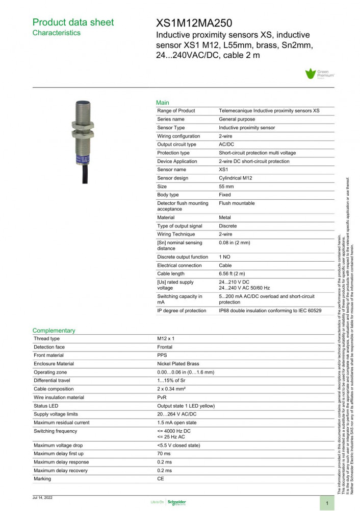 XS1M12MA250 product documentation page 1