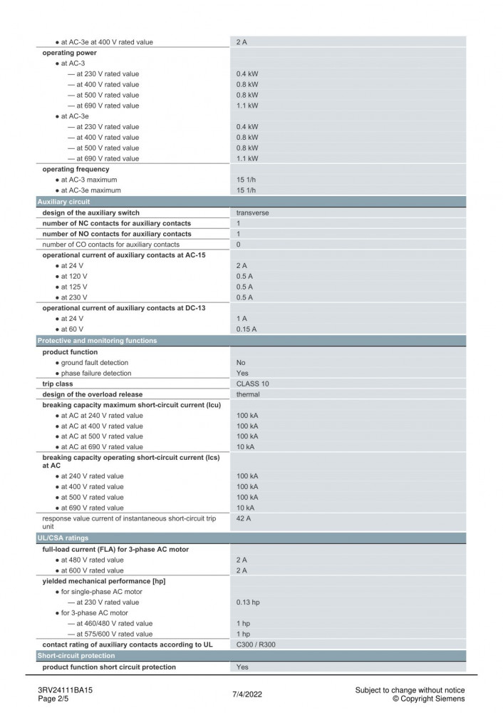 3RV24111BA15 datasheet page 2