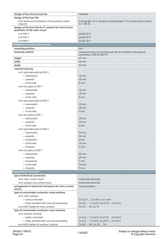 3RV24111BA15 datasheet page 3