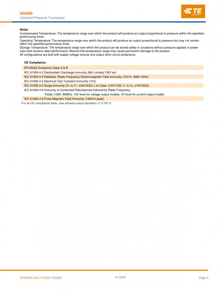 U5200 pressure transducer datasheet page 3