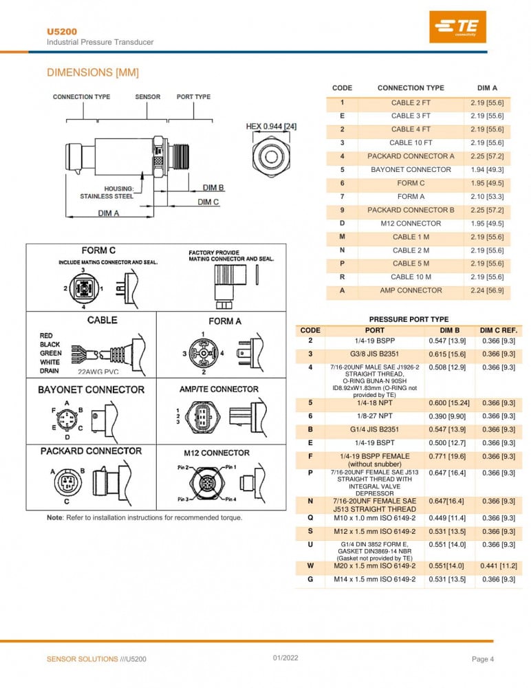 U5200 pressure transducer datasheet page 4