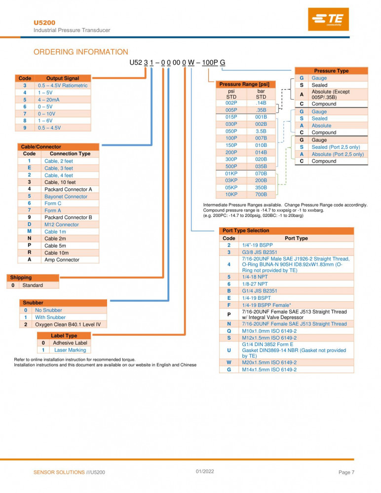 U5200 pressure transducer datasheet page 7