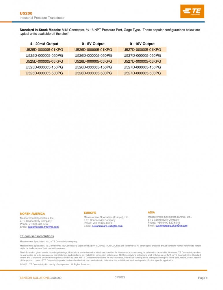 U5200 pressure transducer datasheet page 8