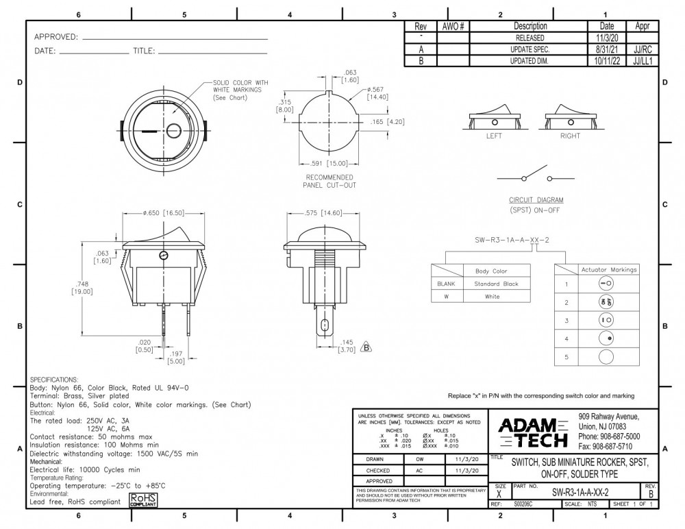 ADAM TECH SW-R3-1A-A-XX-2 product drawing preview