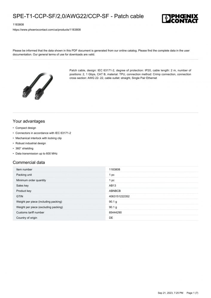 Phoenix Contact 1183808 technical document page 1