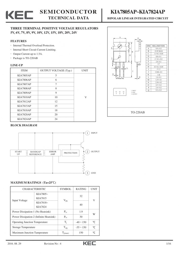 KEC KIA7805AP-U/P datasheet page 1