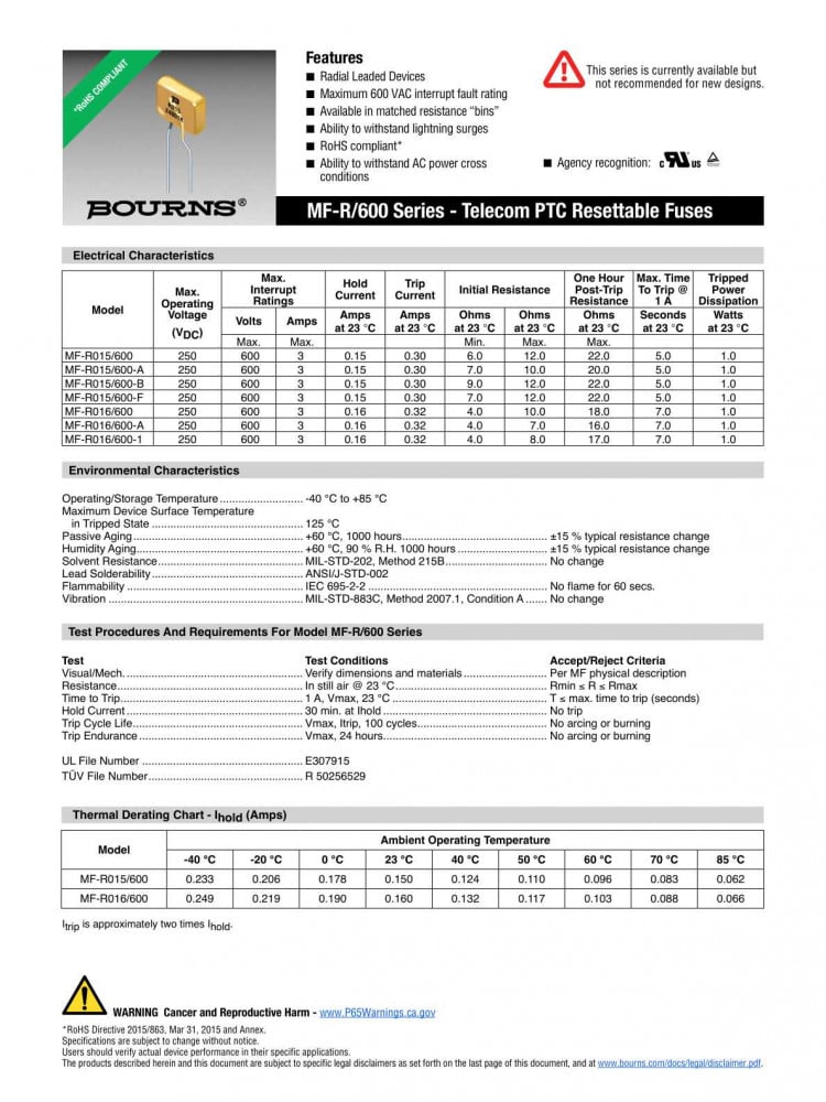 BOURNS MF-R/600 datasheet page 1