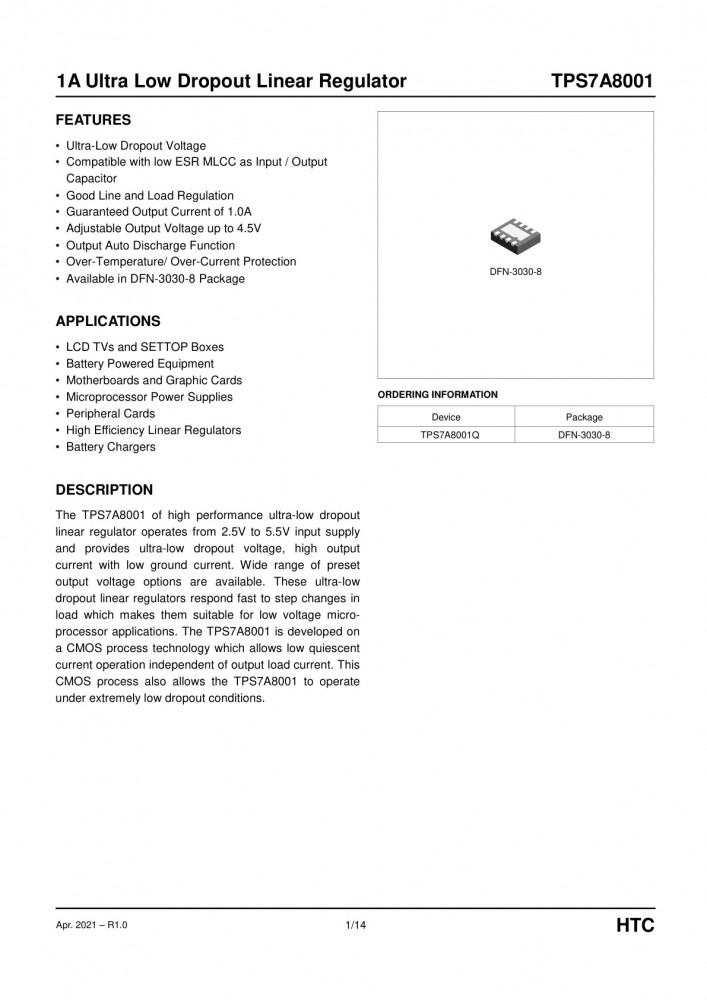 TPS7A8001Q datasheet page 1