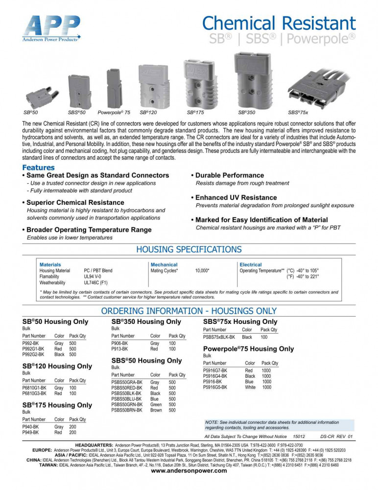 Anderson Power Chemical Resistant connector product document