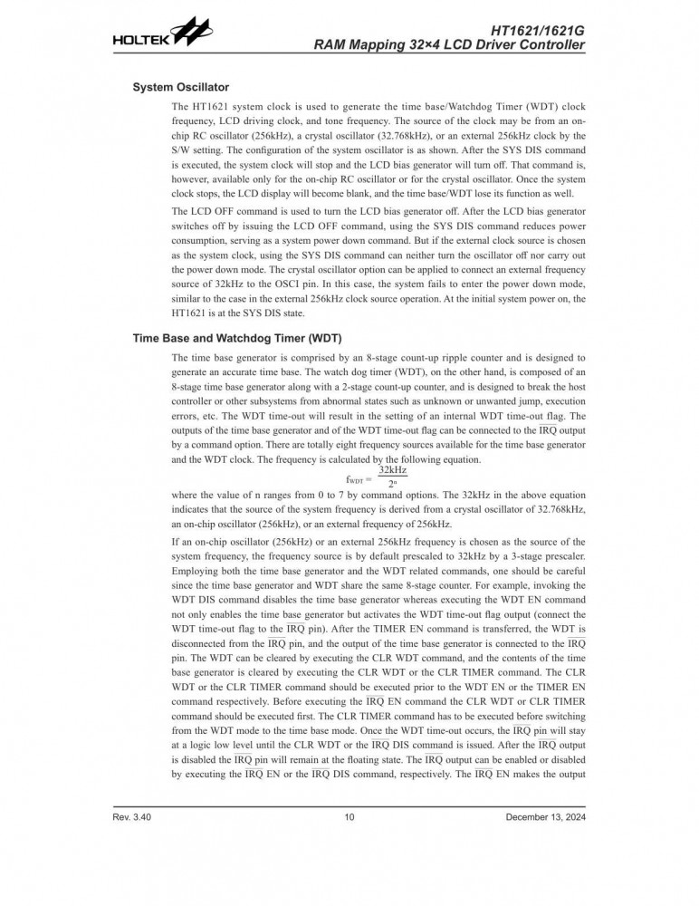 HT1621 datasheet page 10