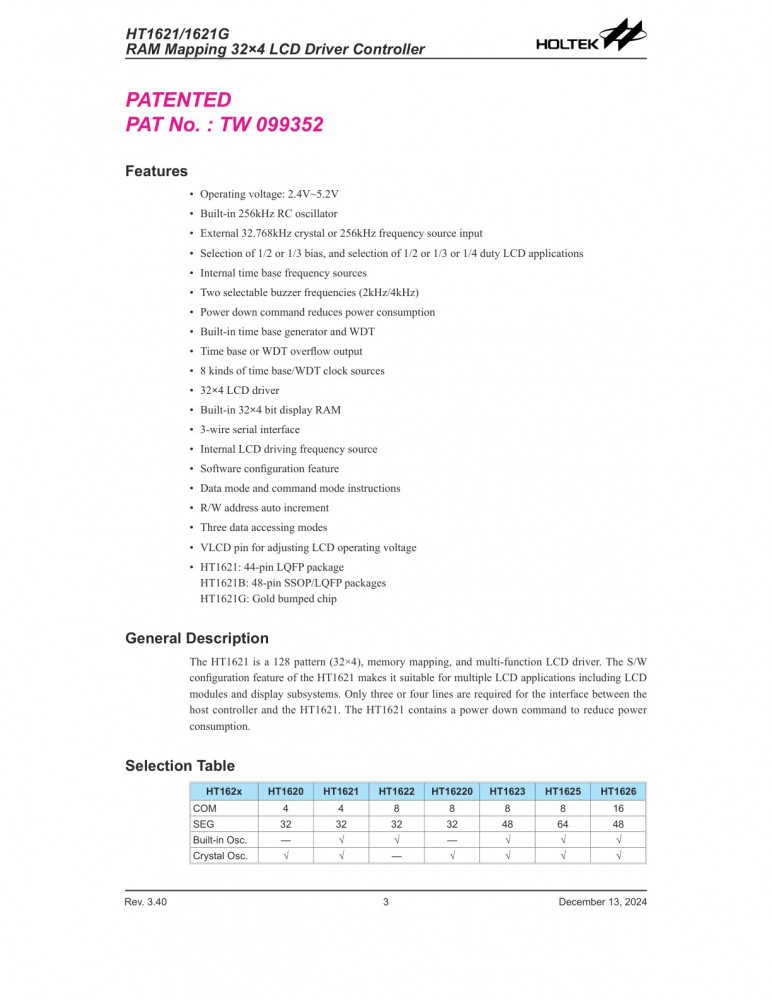 HT1621 datasheet page 3
