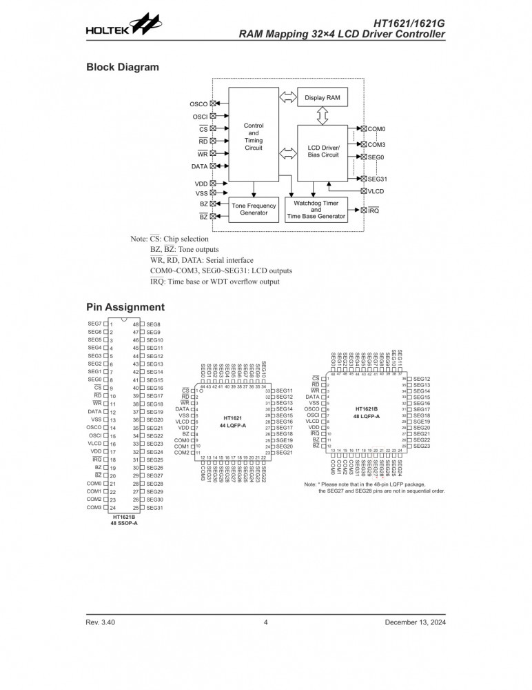 HT1621 datasheet page 4
