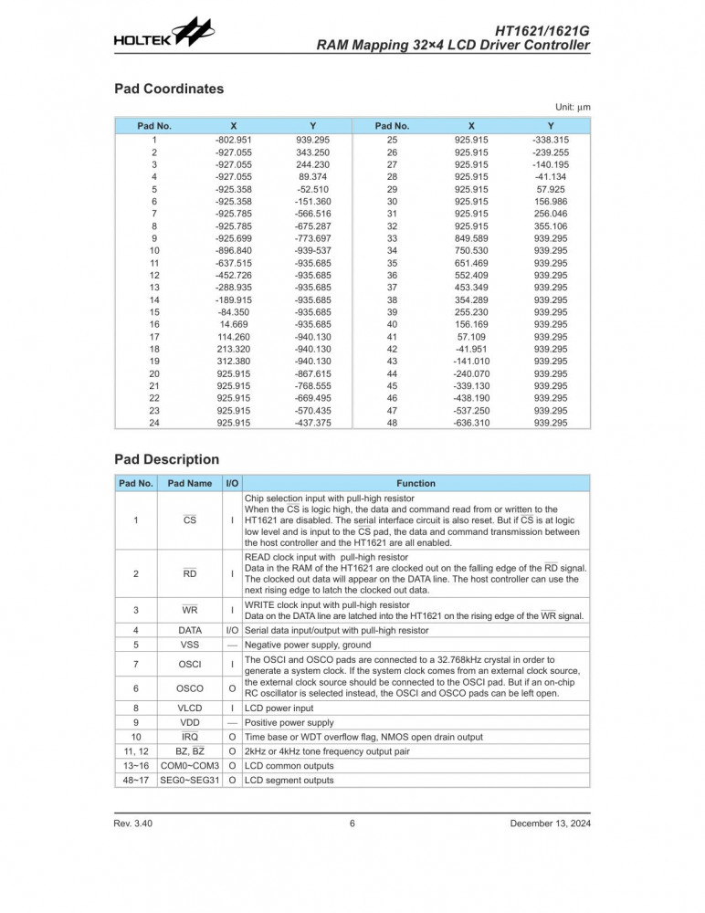 HT1621 datasheet page 6
