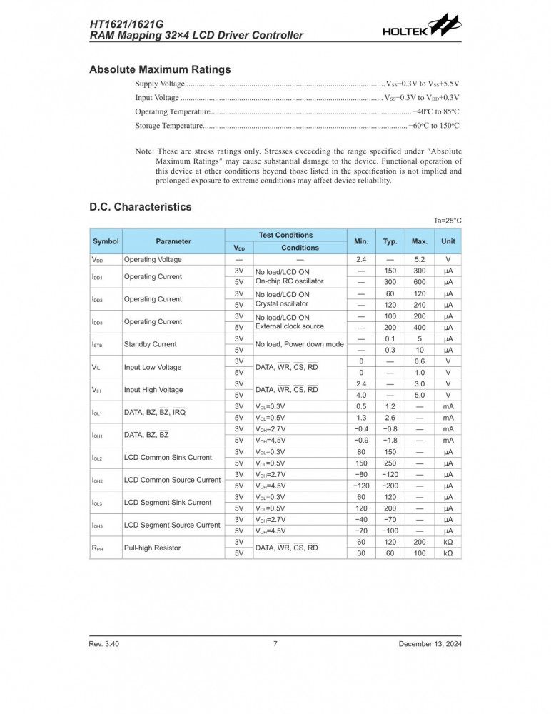HT1621 datasheet page 7