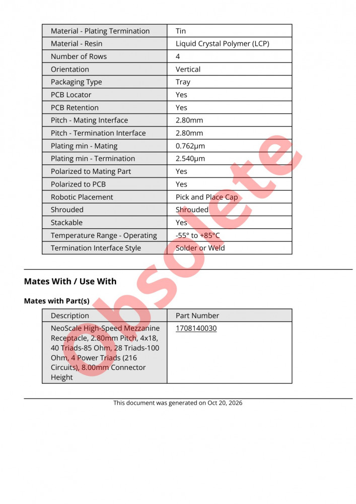 Technical document page 3 for MOLEX 1708070030