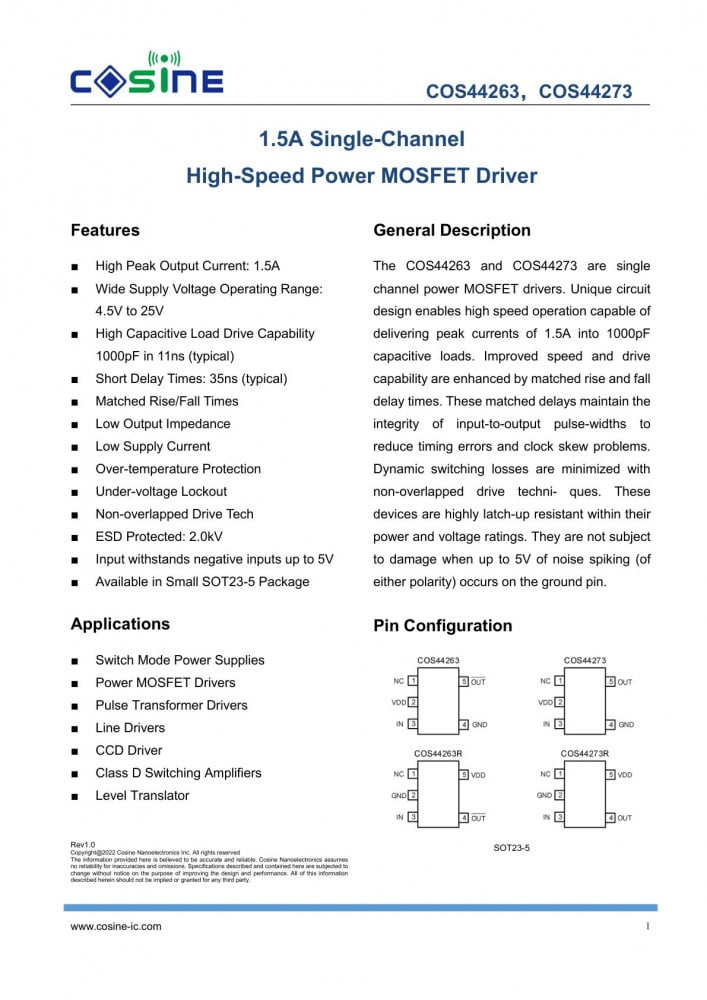COS44273 datasheet page 1