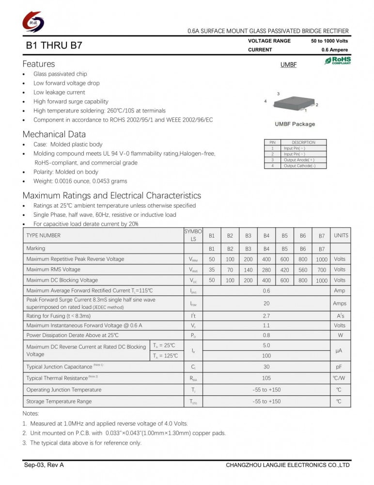 LangJie B7 datasheet page 1