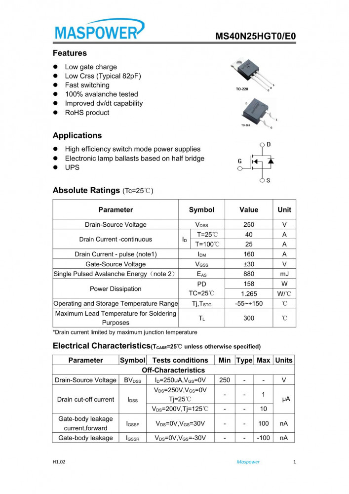 MS40N25HGE0 datasheet page 1