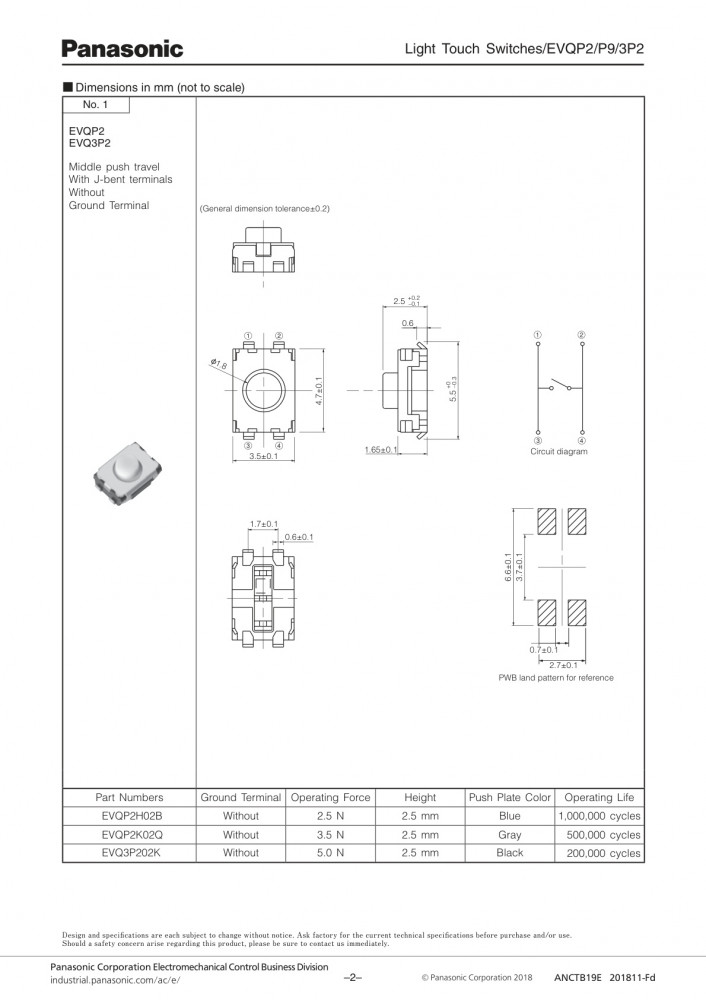 PANASONIC EVQP2H02B technical document page 2