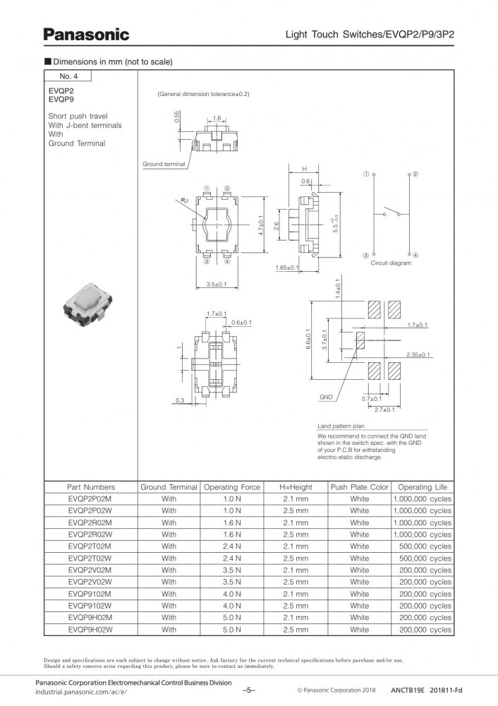PANASONIC EVQP2H02B technical document page 5