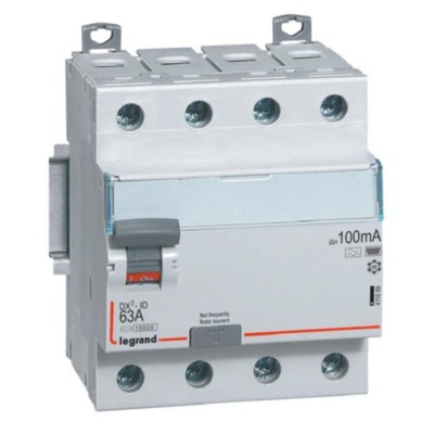 RCD DX³-ID - 4P 400V~ neutral right-hand side - 25A RCCB - 100mA sensitivity - Type A residual current detection