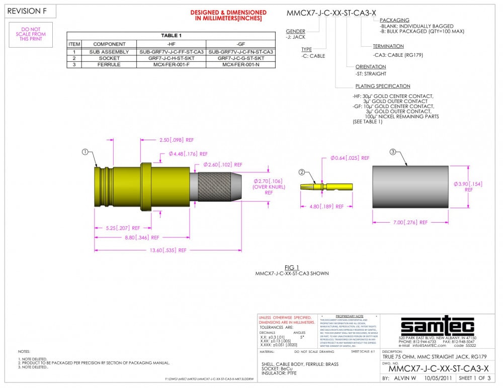 Samtec MMCX7-J-C-GF-ST-CA3 drawing page 1