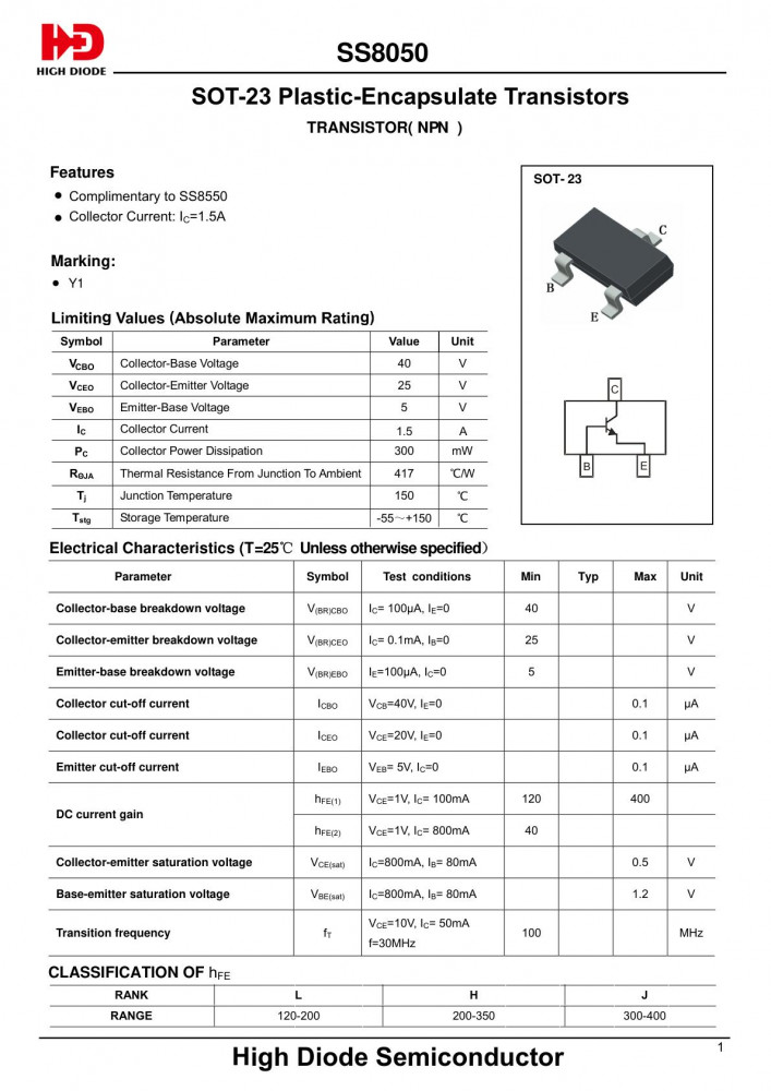 SS8050 datasheet page 1