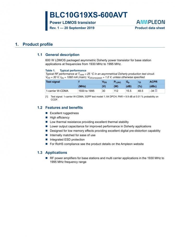 BLC10G19XS-600AVTY datasheet page 1
