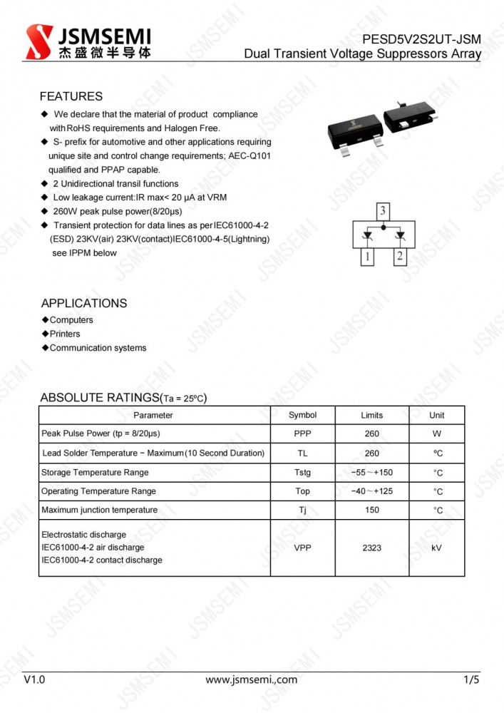 PESD5V2S2UT-JSM datasheet page 1