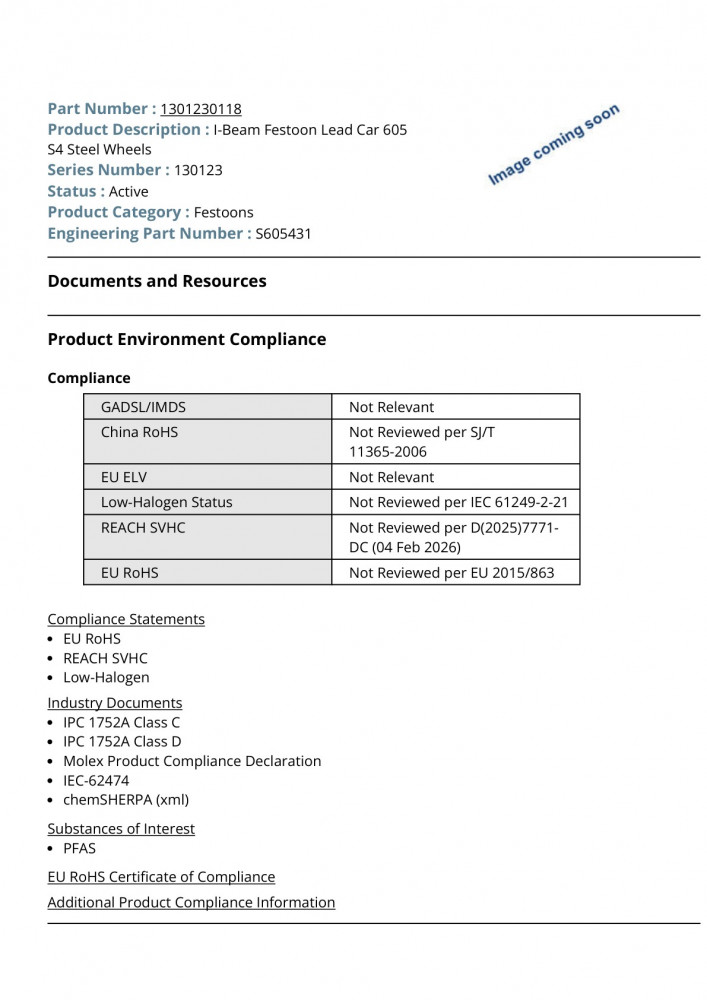 Product document image 1 for MOLEX 1301230118