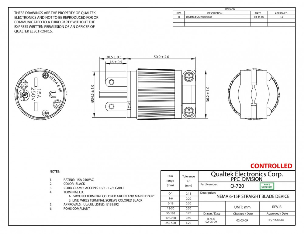 Q-720 product drawing and specification page