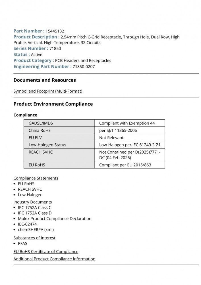 MOLEX 15445132 technical document preview, page 1