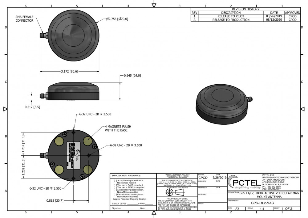 GPS-L1L2-MAG product drawing, page 1
