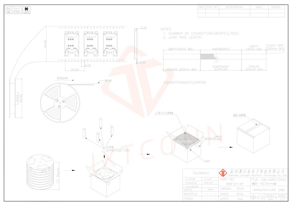 JXTCONN BSIM-011-6P PC Card Socket index 2