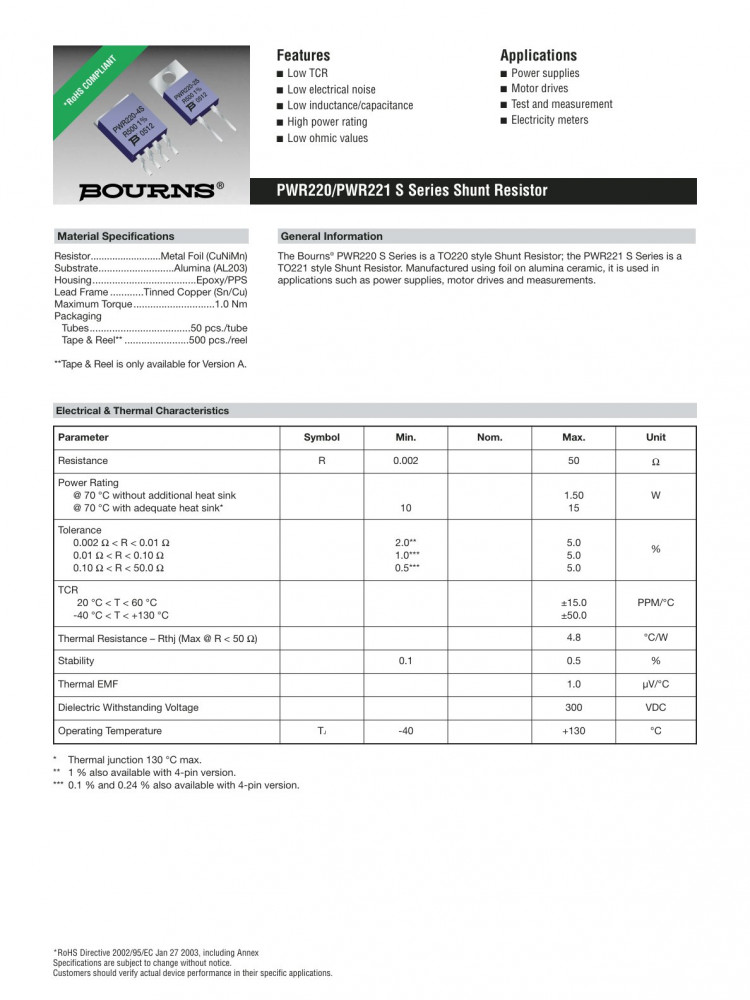 PWR220 series datasheet page 1