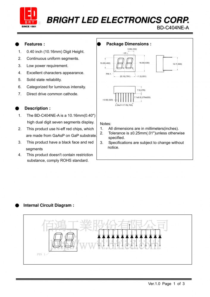 BD-C404NE-A datasheet page 1