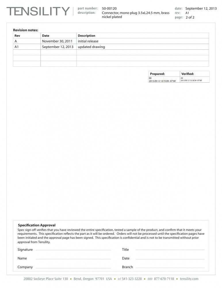 50-00120 mechanical drawing and revision information, page 2