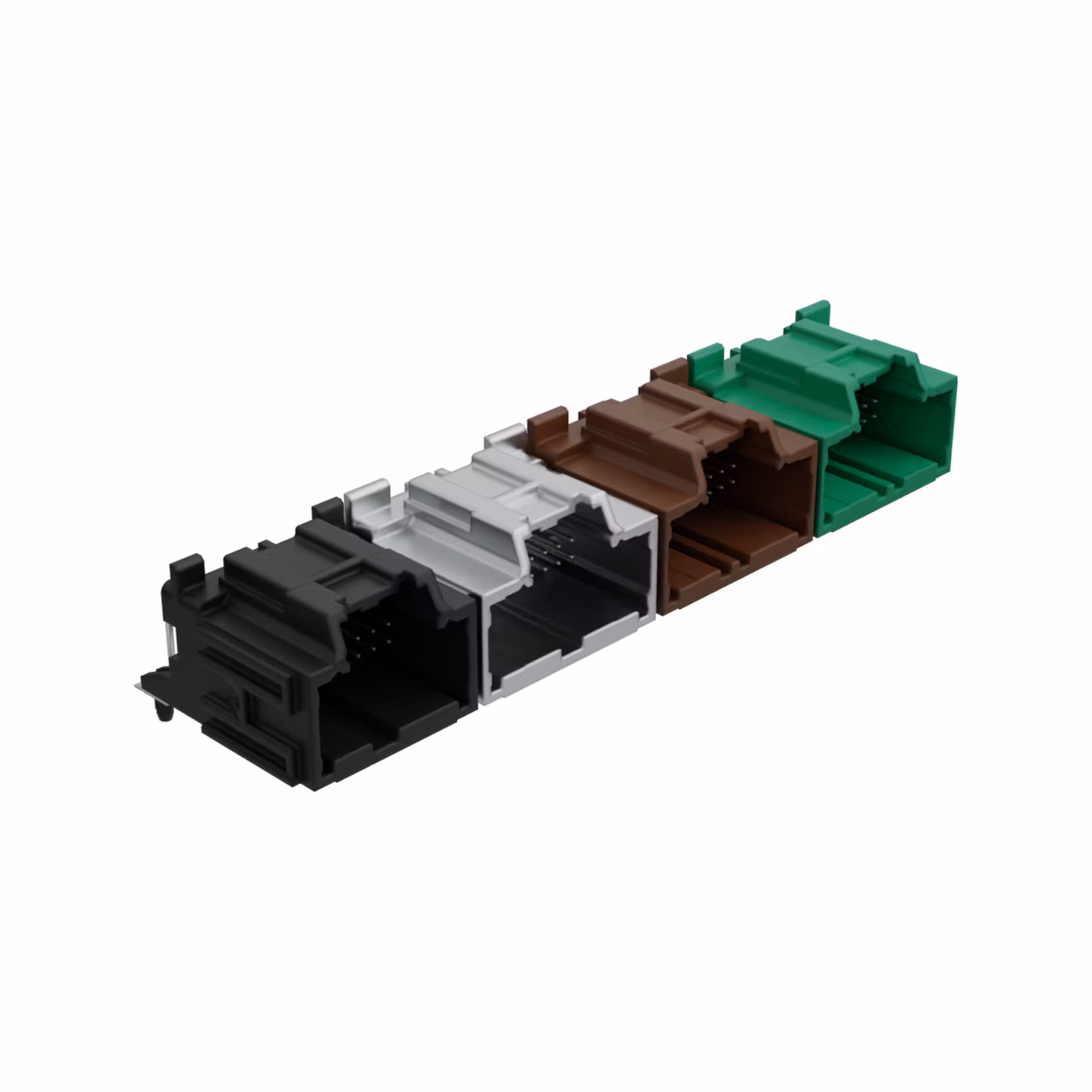 Stac64 4 Bay Right-Angle Headers, 76 Circuits, Bay A 16 Circuit Signal Header, Polarization B, Gray; Bay B 8 Circuit Signal Header, Polarization B, Gray; Bay C 16 Circuit Signal Header, Polarization C, Brown; Bay D 20 Circuit Signal Header, Polarization D, for sale