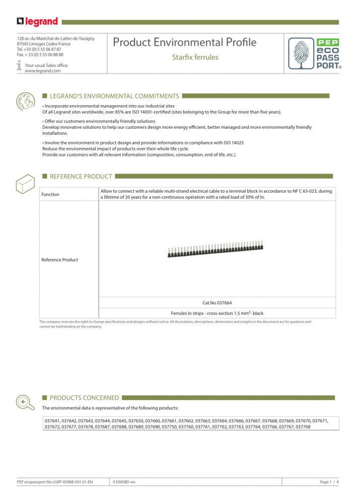 Legrand 037750 document image, page 1