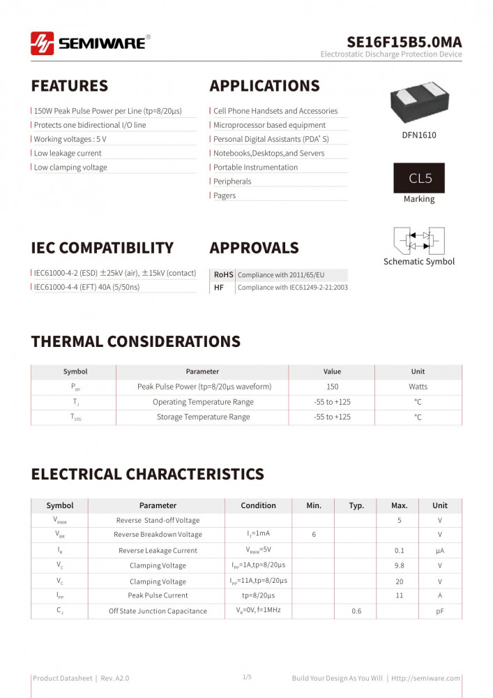 SE16F15B5.0MA datasheet page 1