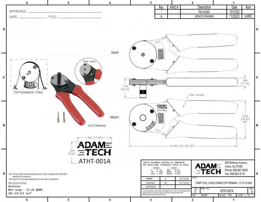 ADAM TECH ATHT-001A crimp tool drawing
