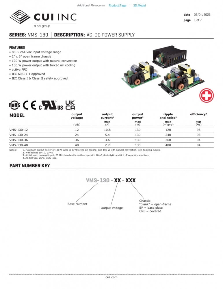 CUI VMS-130 datasheet page 1