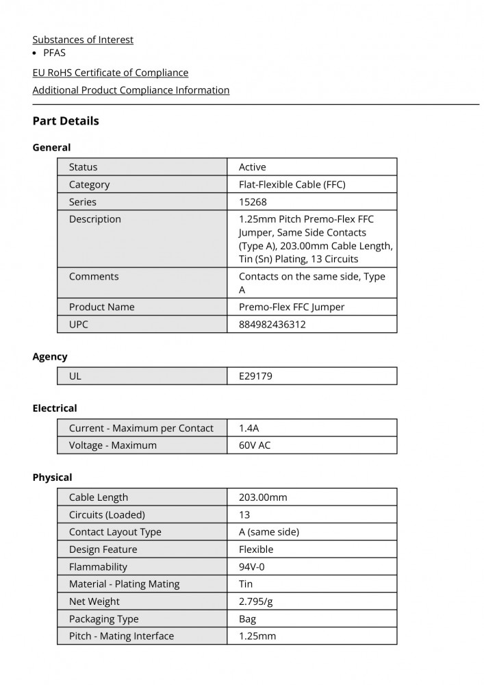 MOLEX 15268 family specification page 2